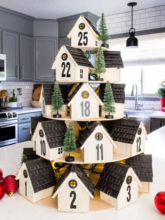 DIY Tiered Wooden Houses Advent Calendar Story - Inspiration For Moms